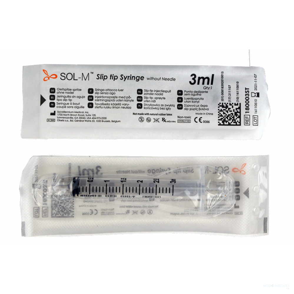 3mL - SOL-M P180003ST Syringe Slip Tip | 100 per Box — MedNeedles.ca